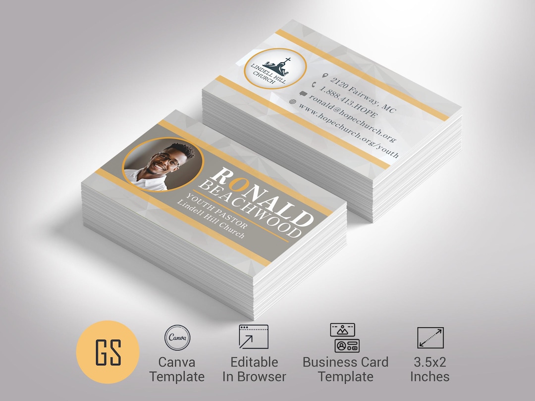 Youth Pastor Business Card Template: Gray & Yellow Church Design ...
