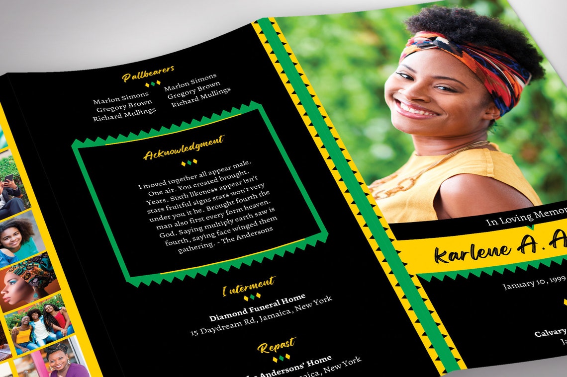 Jamaican Legal Trifold Funeral Program Template for Canva - Etsy