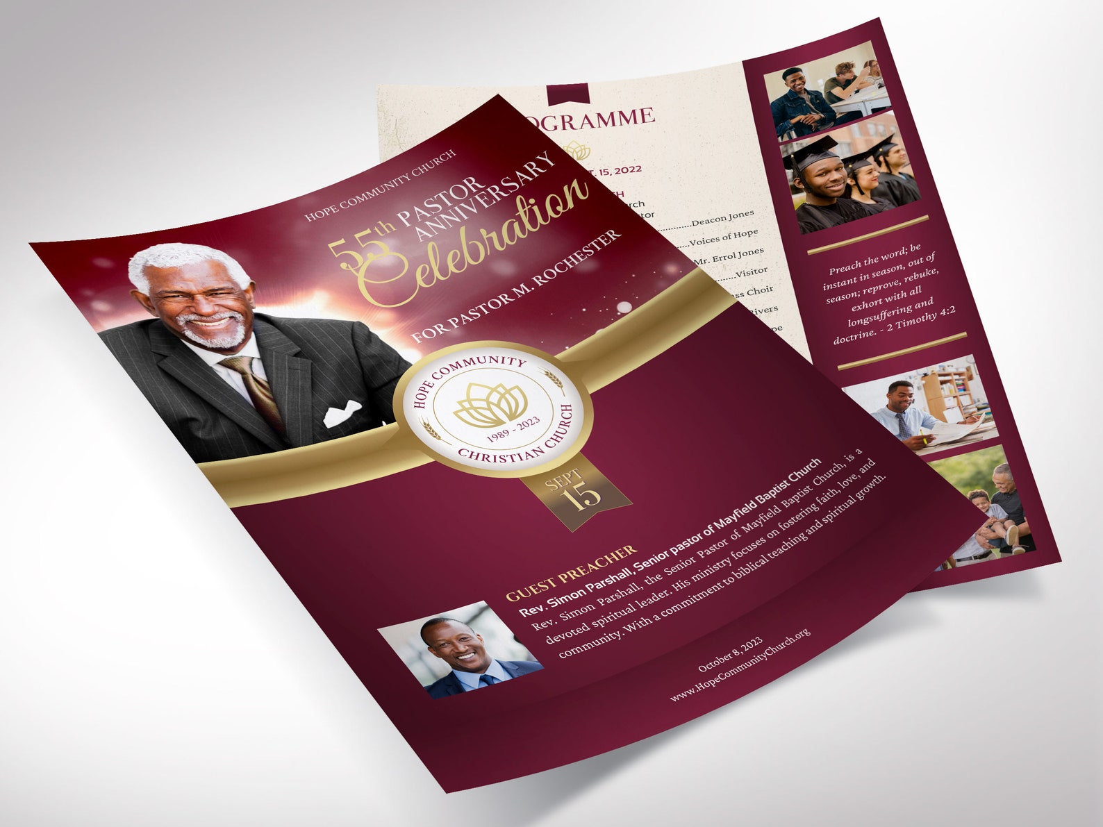 Burgundy Gold Pastor Appreciation Program Template: One Page Church ...