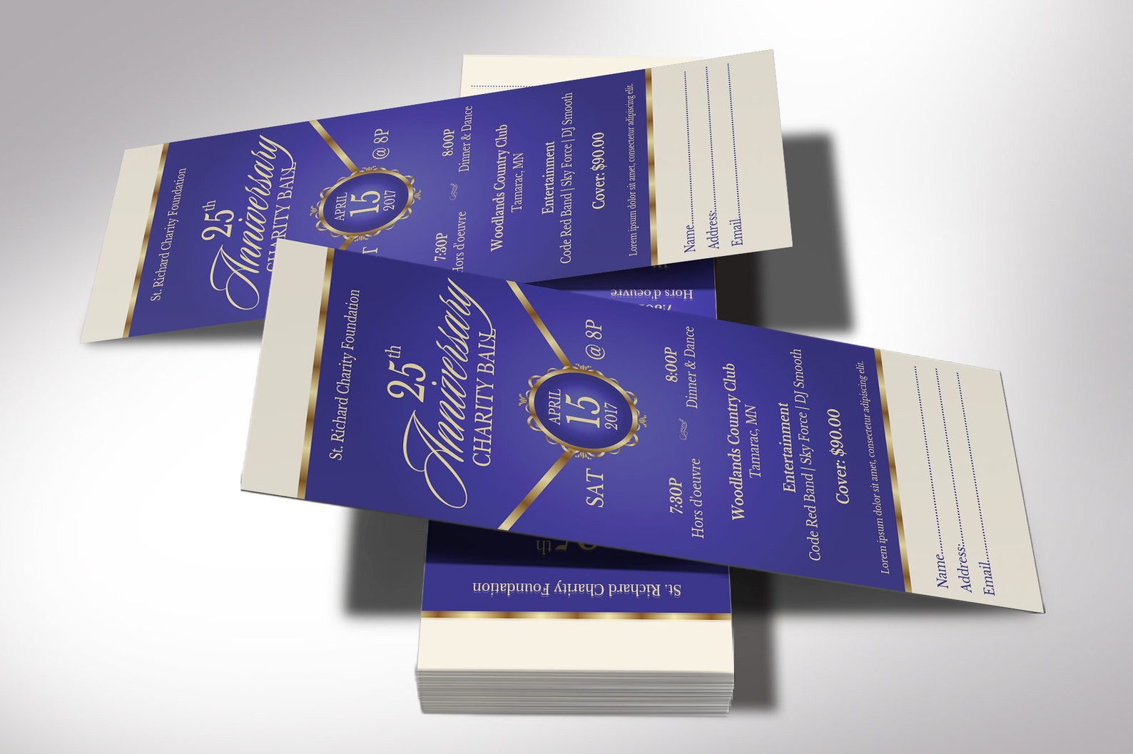 Violet Gold Anniversary Gala Ticket Template for Canva, Banquet Ticket ...