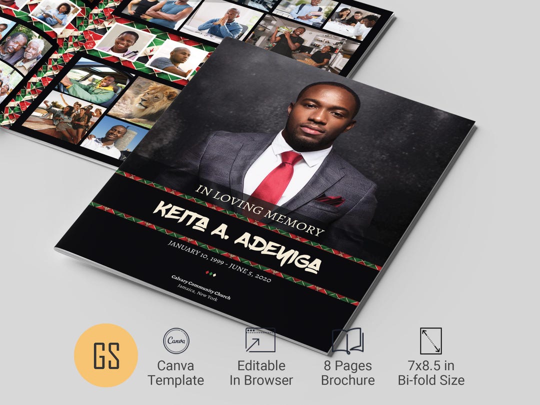 African Legal Funeral Program Template for Canva, Kenya, Black Red ...