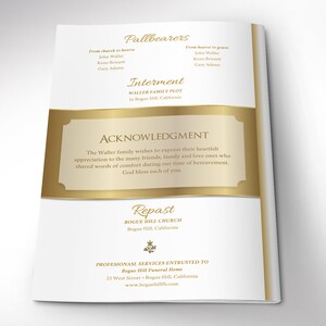 White Gold Funeral Program Template Set, Word and Publisher ...