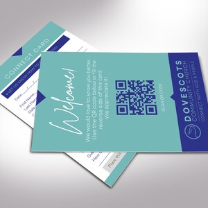 Modern Church Connect Card Template for Canva, Pastel Blue, QR Code ...
