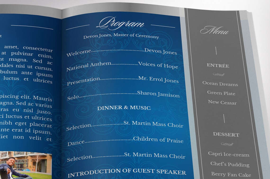 Blue Silver Anniversary Gala Program Template for Canva 4 - Etsy