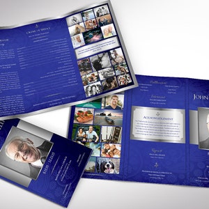 Blue Silver Funeral Program Template: Tabloid Trifold Obituary (word ...