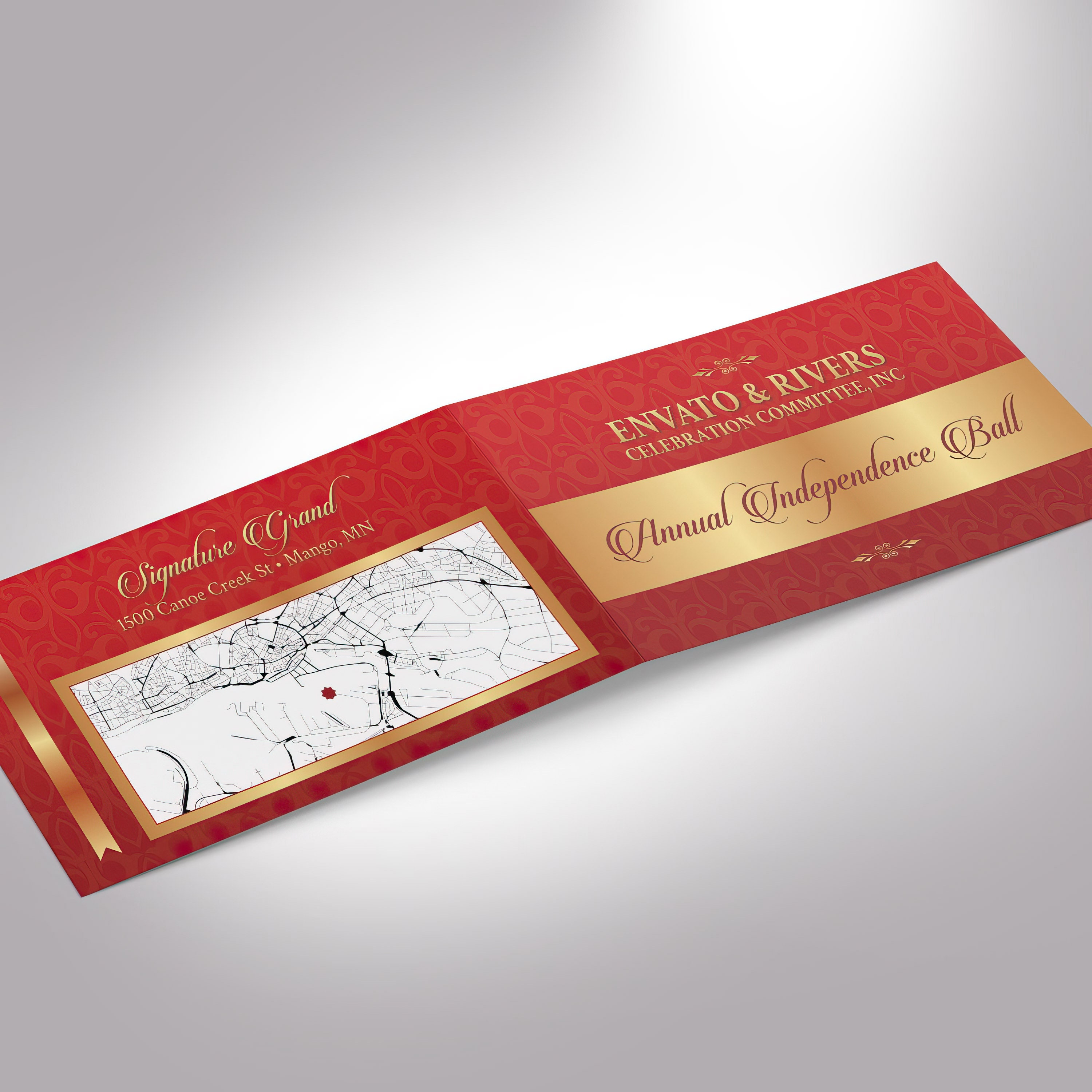 Red Gold Folded Banquet Ticket Template (word & Publisher, 4x2 In ...