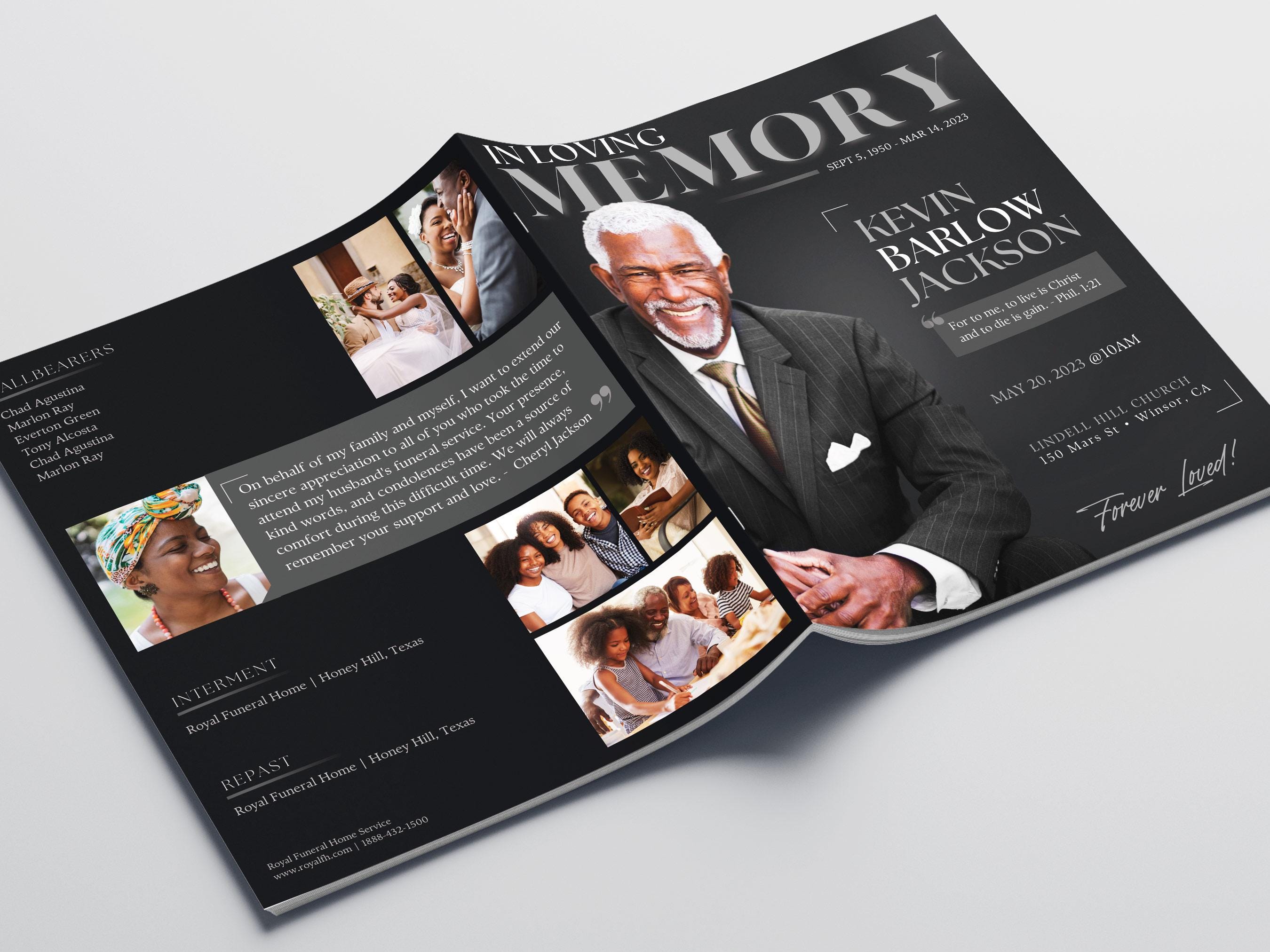 Black Dawn Funeral Program Template: 8 Page Magazine-style Obituary ...