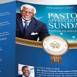 Blue and Gold Pastor Appreciation Program Template (canva, 5.5x8.5 In ...