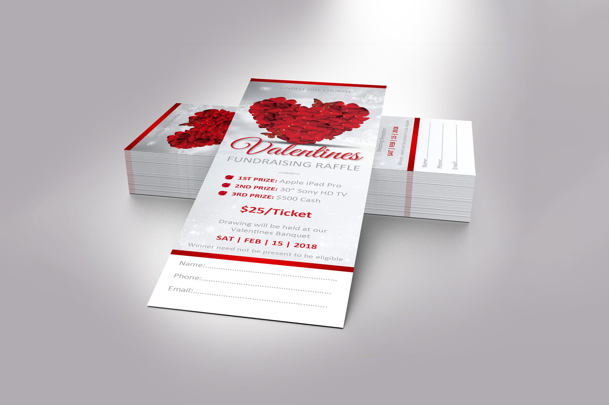 Valentine's Day Raffle Ticket Template for Word and Publisher: Red ...