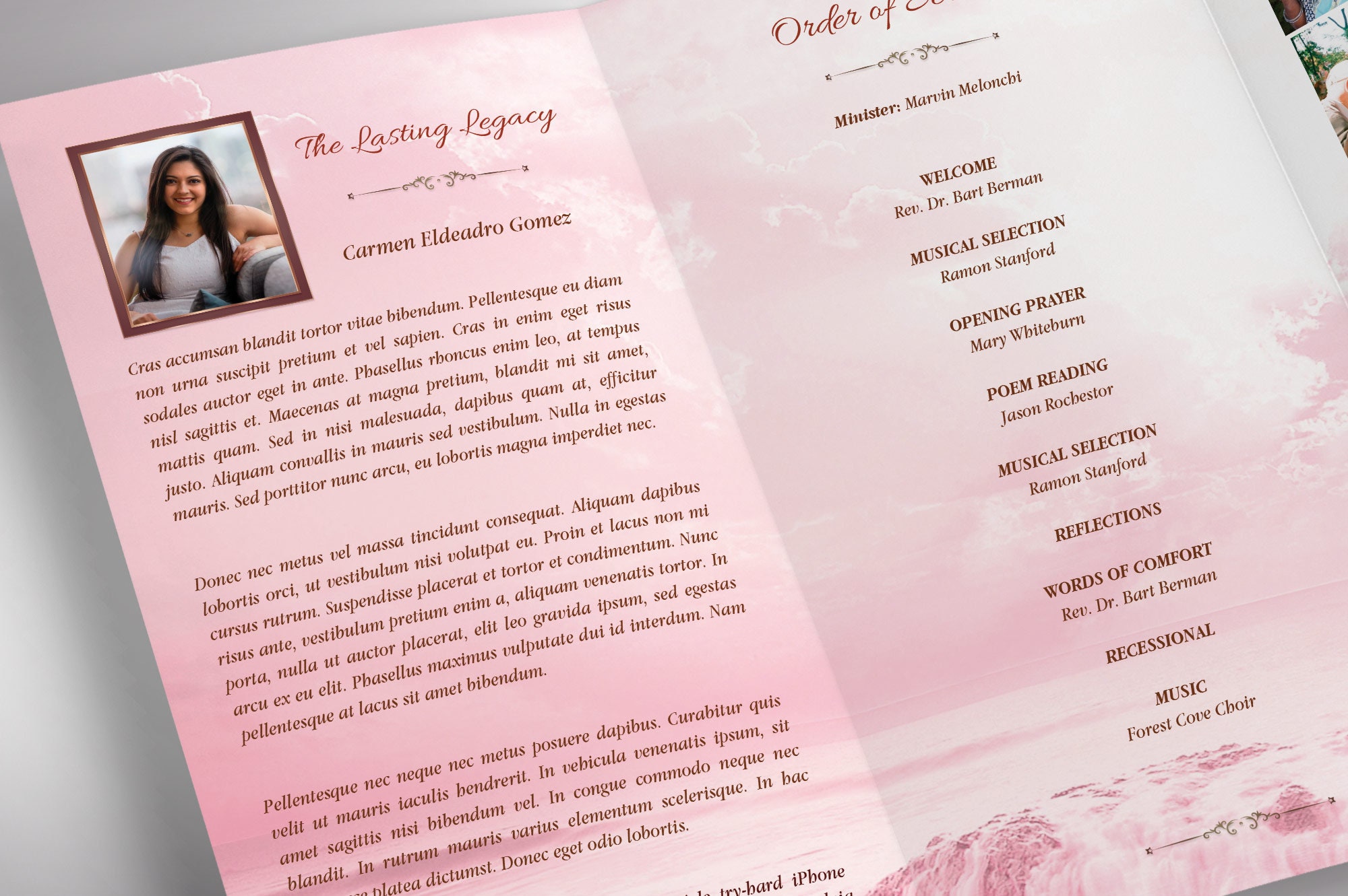 Pink Sunrise Funeral Program Template: Legal Trifold Obituary (word ...