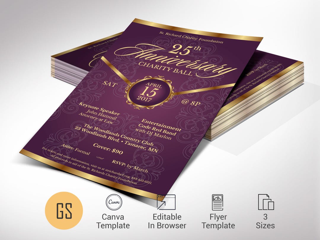 Vintage Purple & Gold Church Banquet Flyer Template: Victorian Gala ...