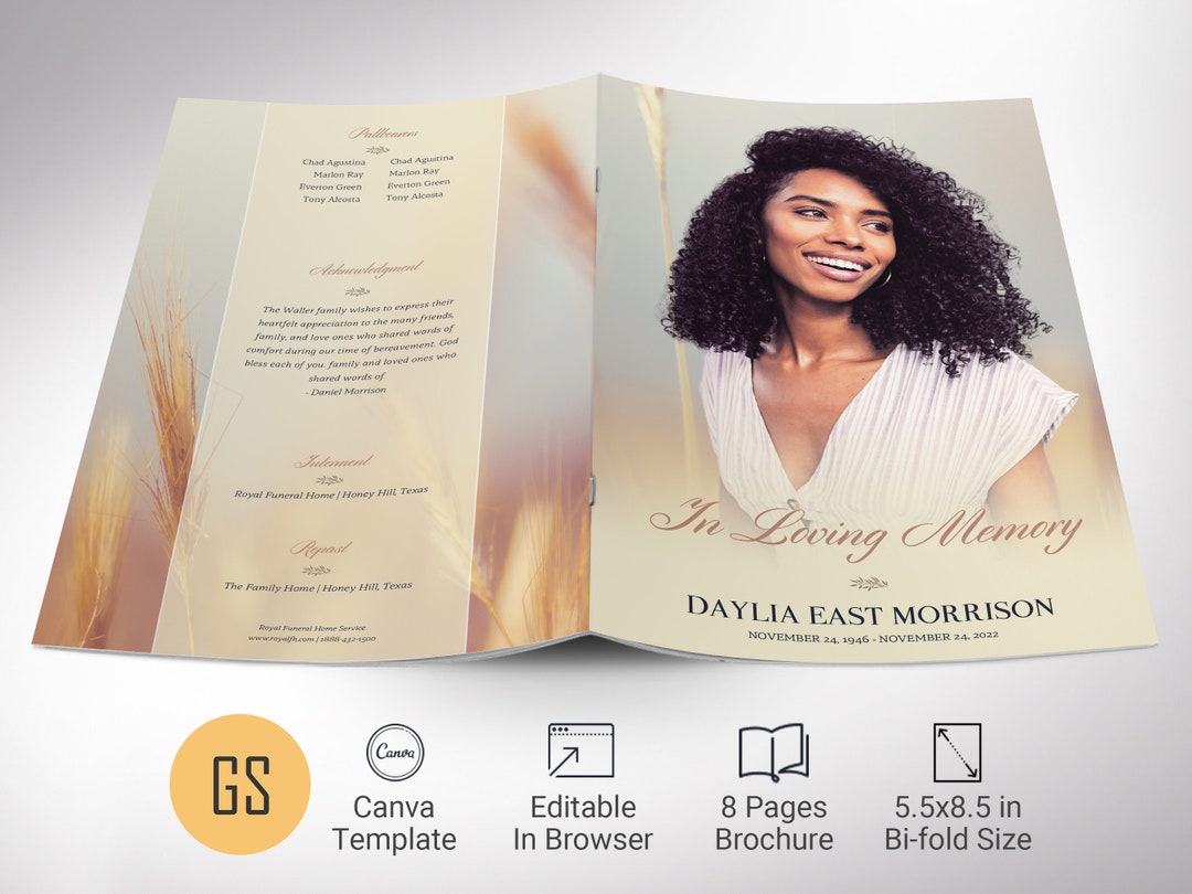 Beige Love Funeral Program Template for Canva, Celebration of Life ...