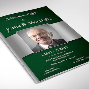 Green Silver Funeral Program Template Set, Word and Publisher ...