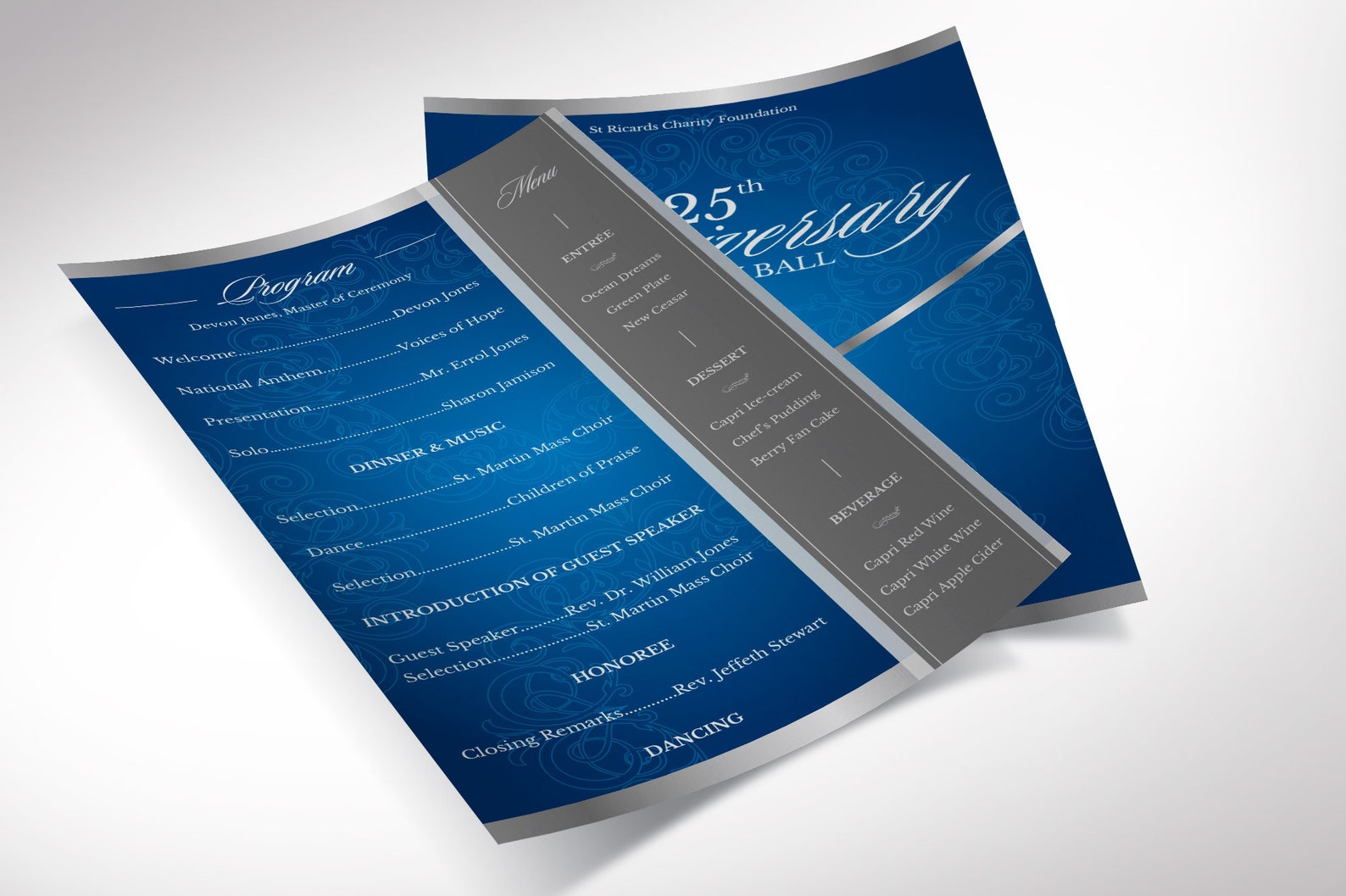 Blue Silver Anniversary Gala Program Template for Canva One - Etsy