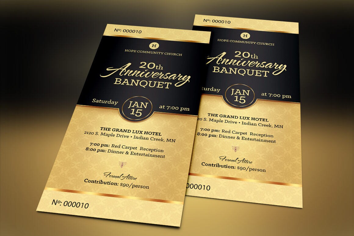 Black Gold Church Anniversary Banquet Ticket Template for Word and ...