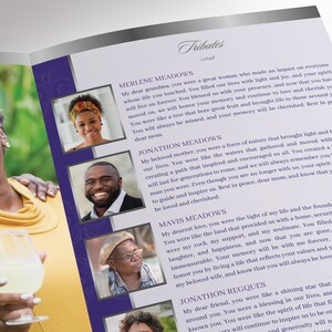 Victory Tabloid Funeral Program Template for Canva, Purple and Silver ...