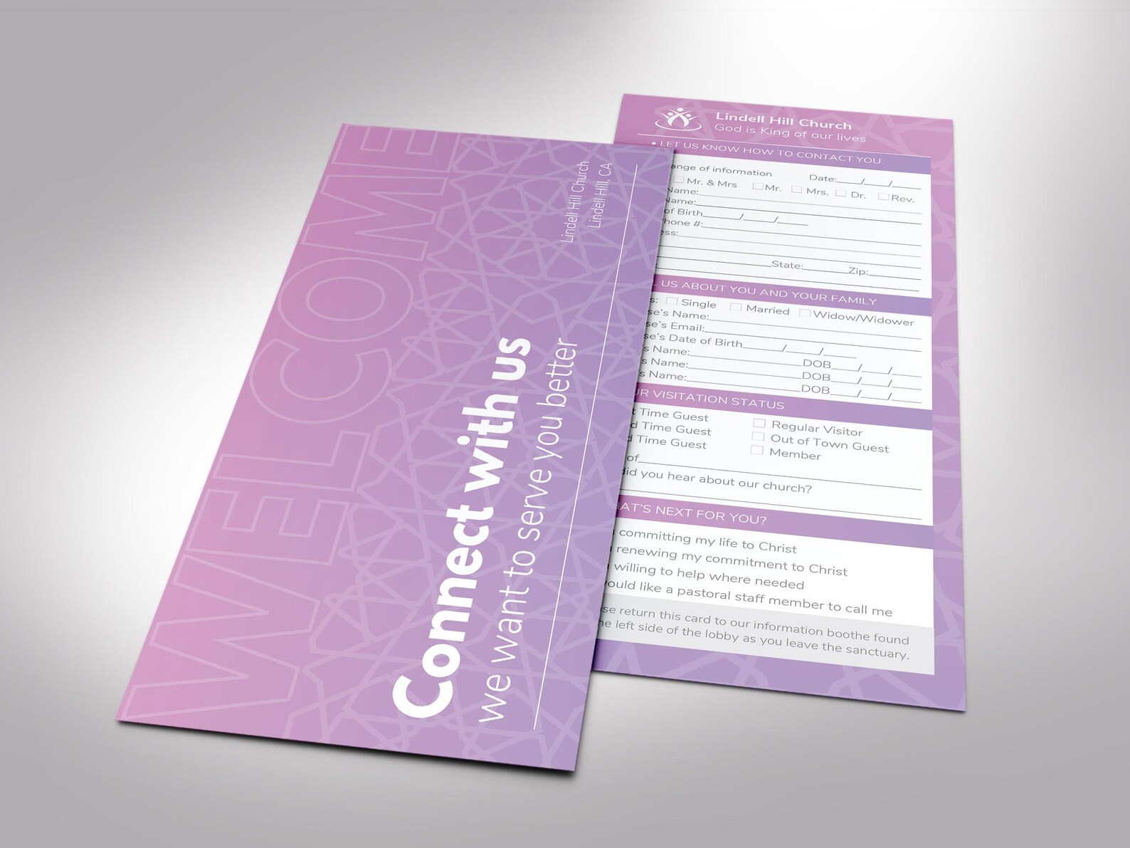 Pastel Purple Church Connect Card Template: Visitor Welcome (canva, 4x9 ...