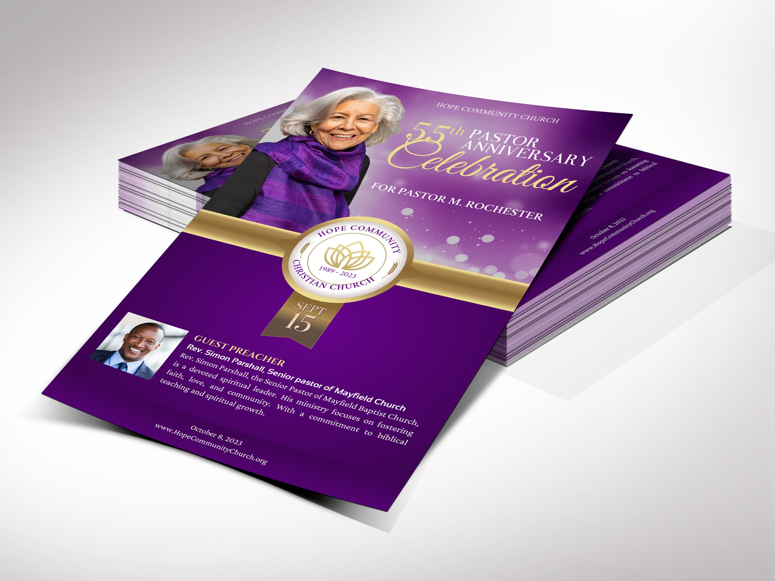 Purple & Gold Pastor Anniversary Program Template: One Page Church ...