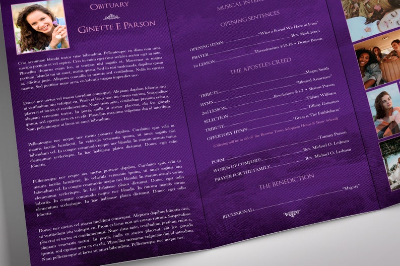 Violet Sky Funeral Program Template | Word and Publisher: Tabloid ...