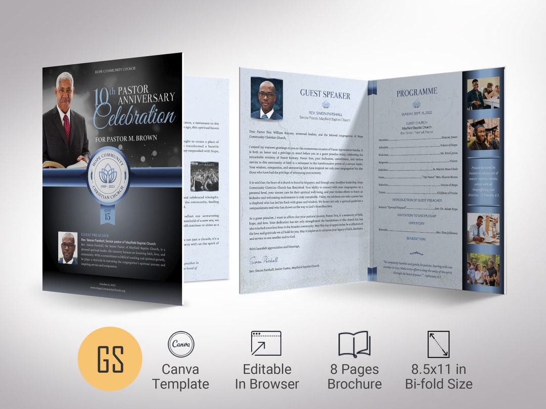 Pastor Anniversary Program Template: Blue Church Banquet Bulletin ...