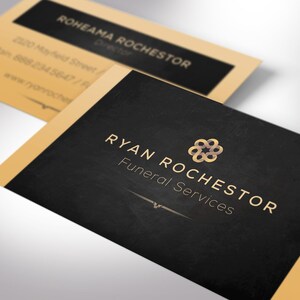 Funeral Services Business Card Template: Black and Gold Canva Design (3 ...