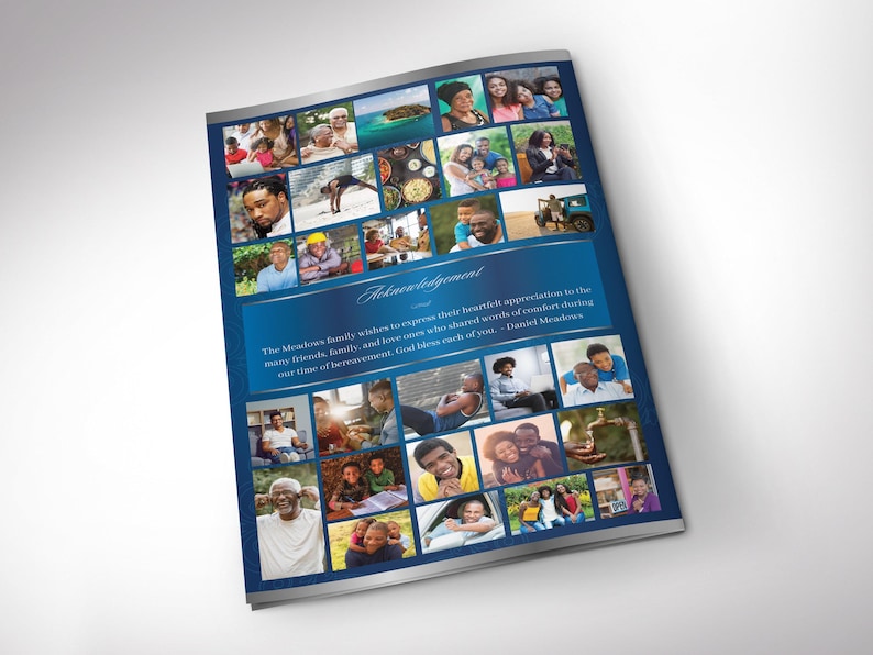 Blue Silver Funeral Program Template: 4 Page Celebration of Life ...