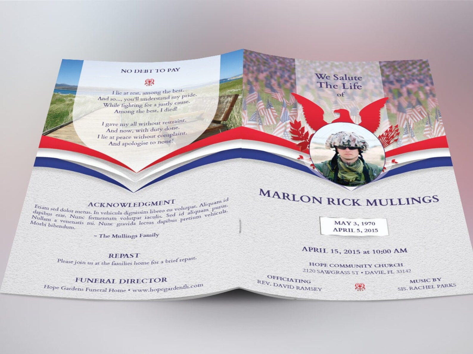 American Military Funeral Program Template for Word and - Etsy