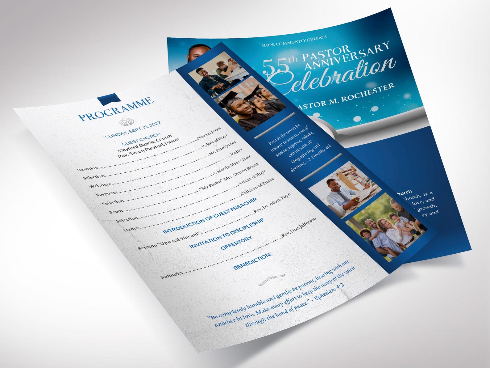 Pastor Anniversary Program Template: Blue Silver Church Banquet (canva ...