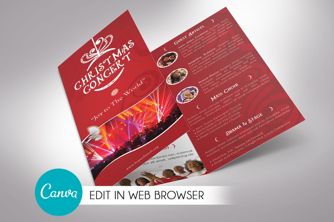 Christmas Event Trifold Program Template, Canva, Red White Church ...