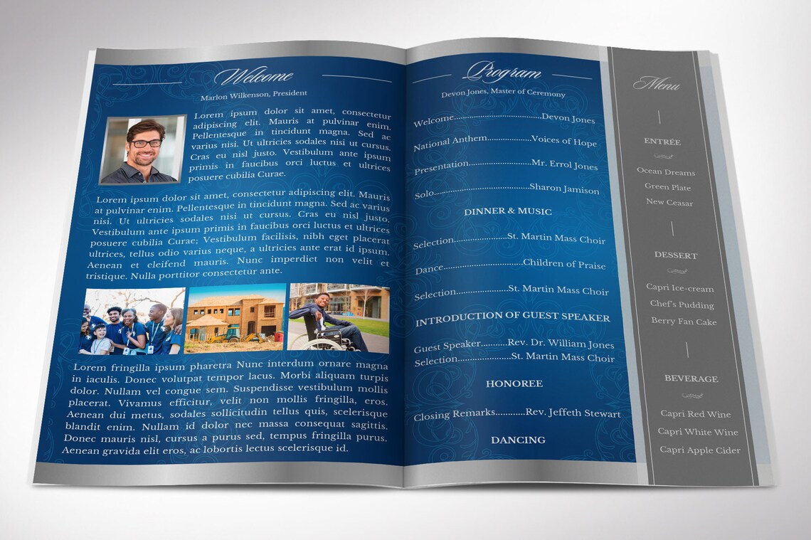 Blue Silver Anniversary Gala Program Template for Canva 4 - Etsy