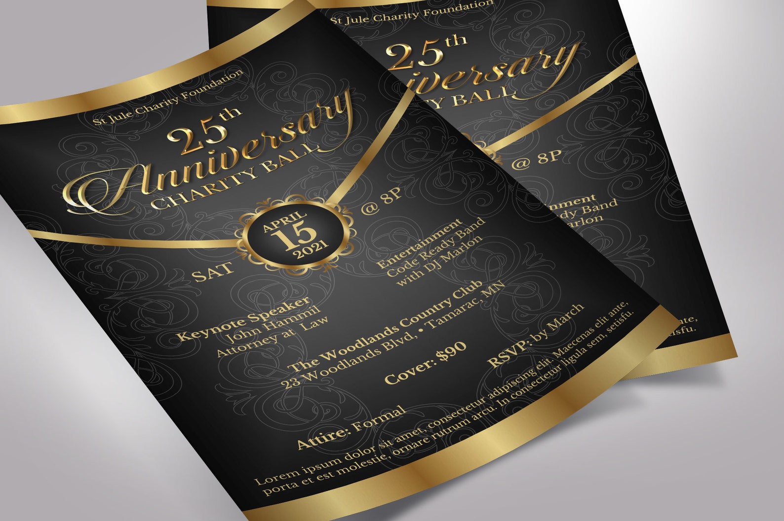 black-gold-anniversary-gala-flyer-word-publisher-template-etsy