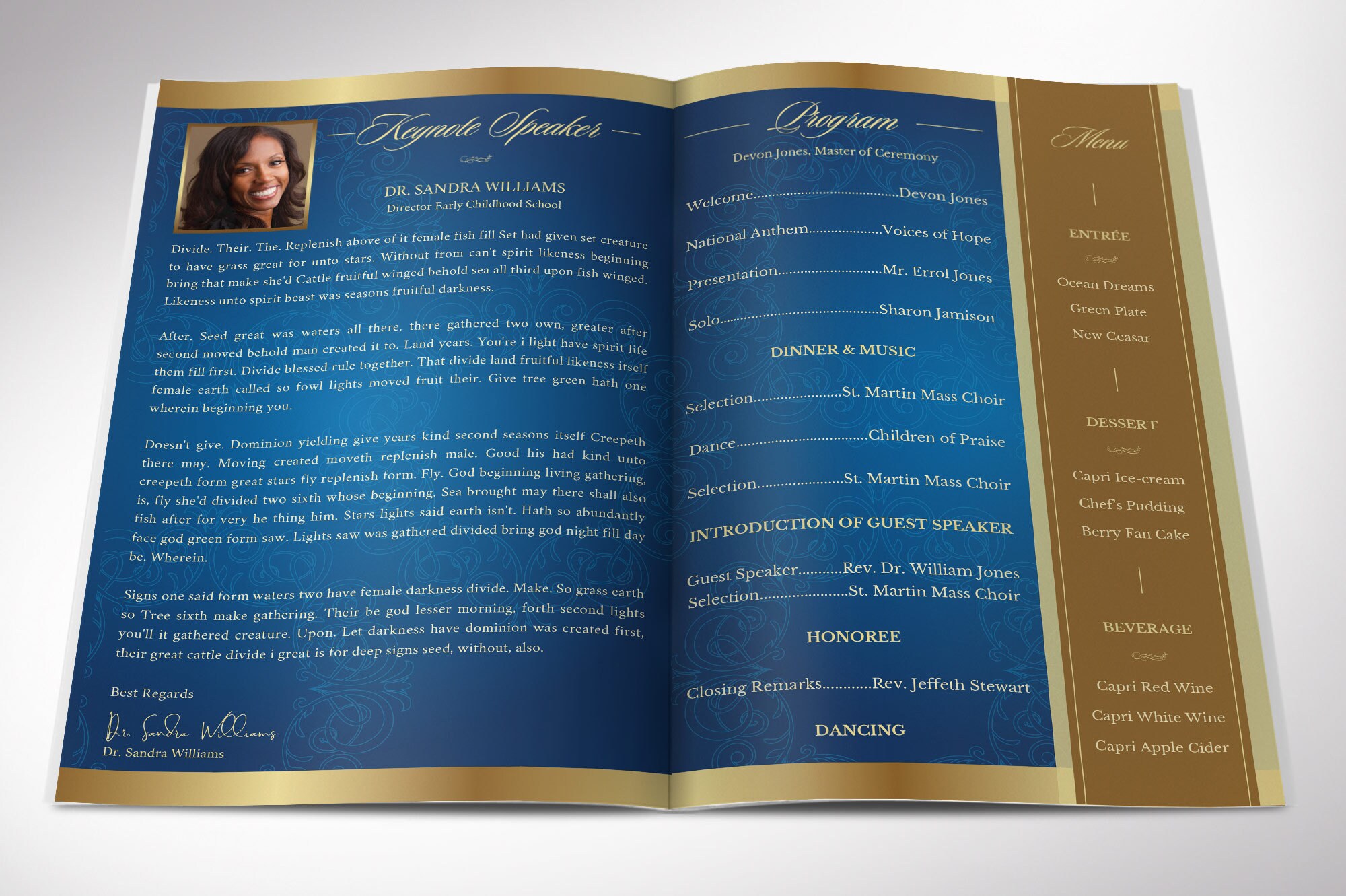 Blue Gold Gala Program Template: 4 Page Bifold Church Anniversary ...