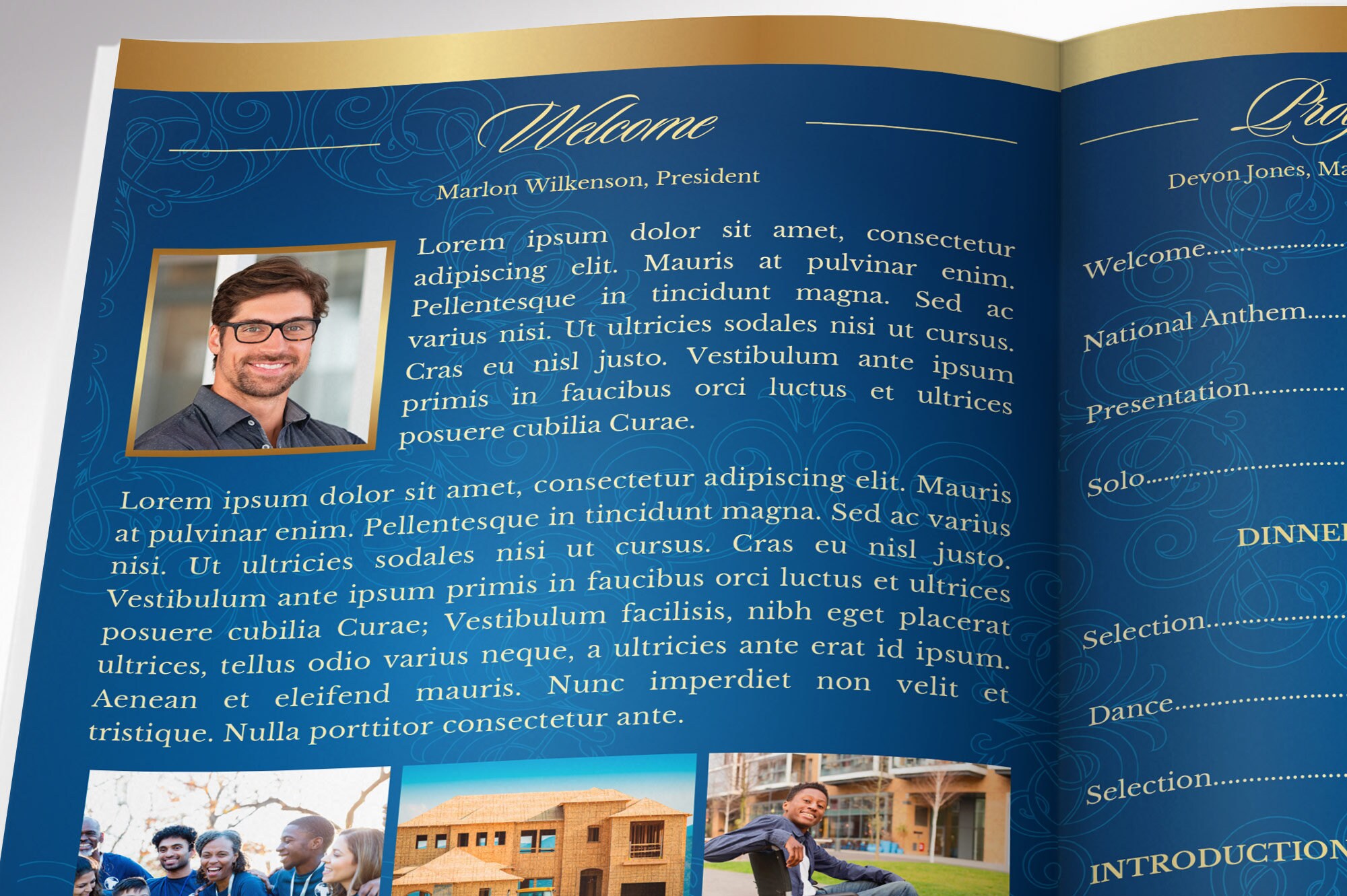 Blue & Gold Anniversary Gala Program Template: 5.5x8.5 Bifold (canva ...