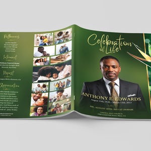 Green Paradise Funeral Program Template for Canva: 8-page Bifold ...