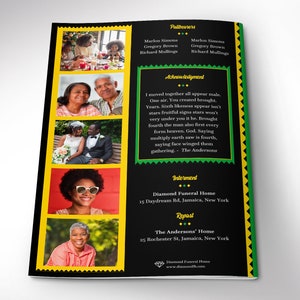 Jamaican Funeral Program Template Set, Word and Publisher, Black Green ...