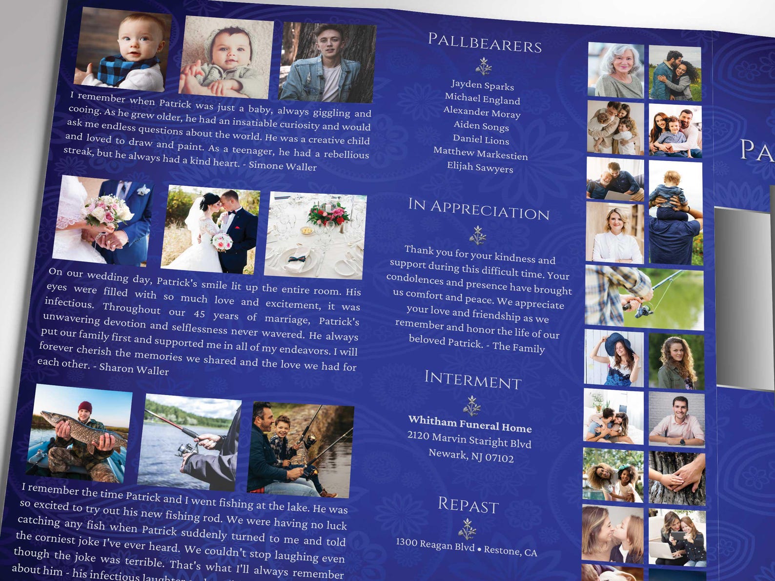 Blue Silver Funeral Program Template: Trifold Celebration of Life ...