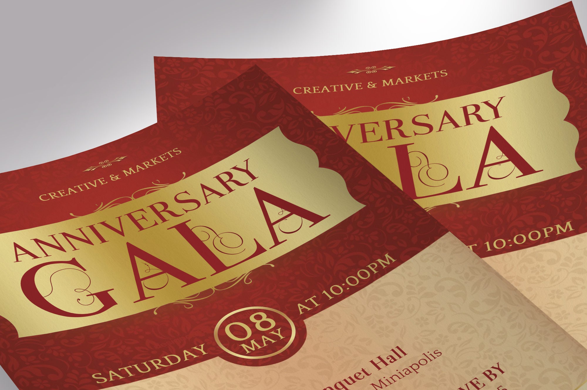 Red Gold Anniversary Gala Flyer Template for Word and - Etsy