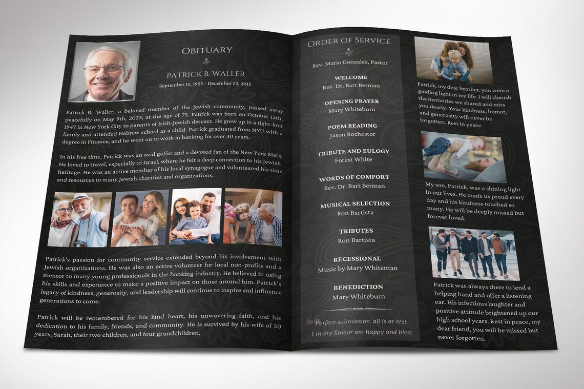 Black Silver Funeral Program Template for Canva V2 - Etsy
