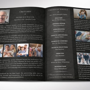 Black Silver Funeral Program Template for Canva V2, Editable Digital ...