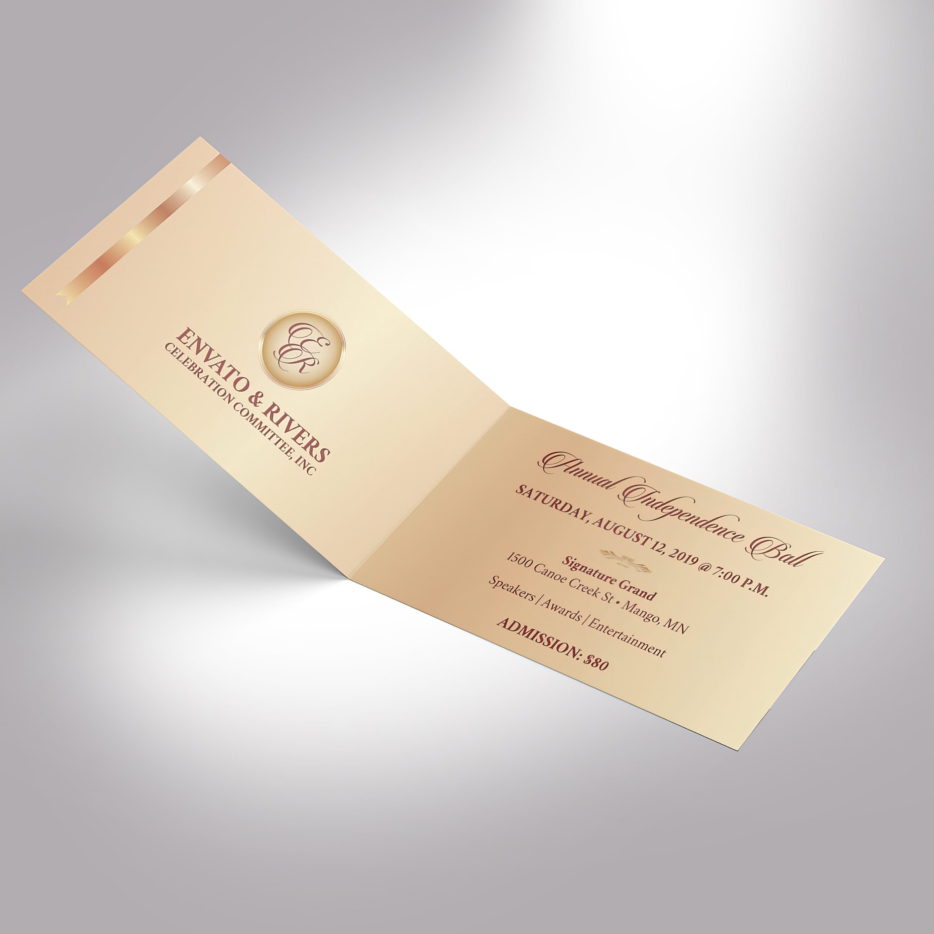 Red Gold Folded Banquet Ticket Template (word & Publisher, 4x2 In ...
