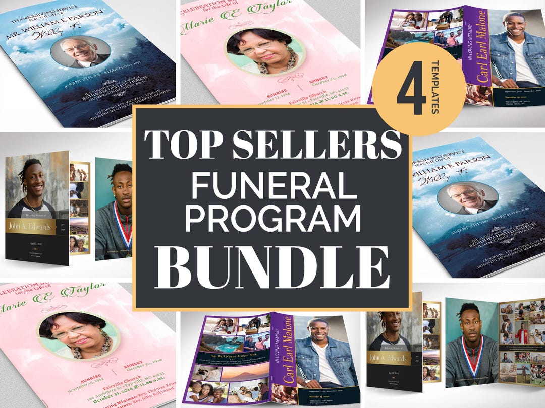 Funeral Program Template Bundle: 4 Bifold Memorial Obituary Word and ...