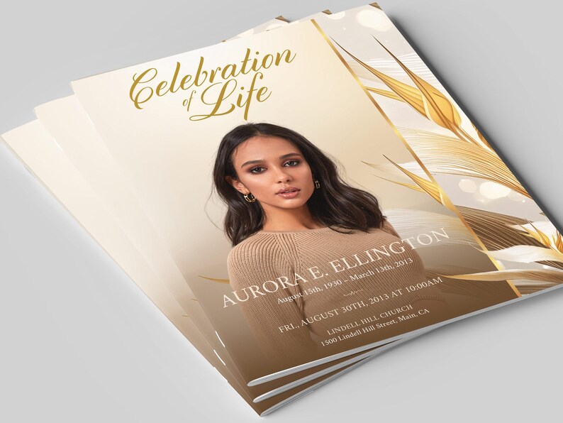 Beige & Gold Funeral Program Template | Canva: Paradise 8-page Bifold ...