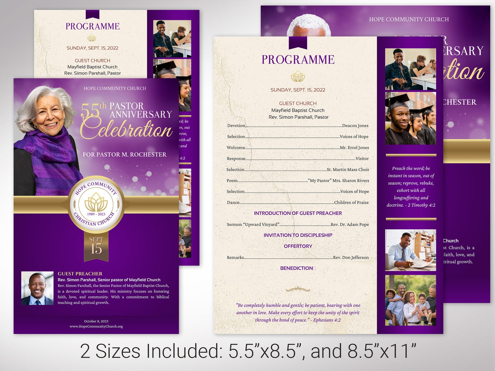 Purple & Gold Pastor Anniversary Program Template: One Page Church ...