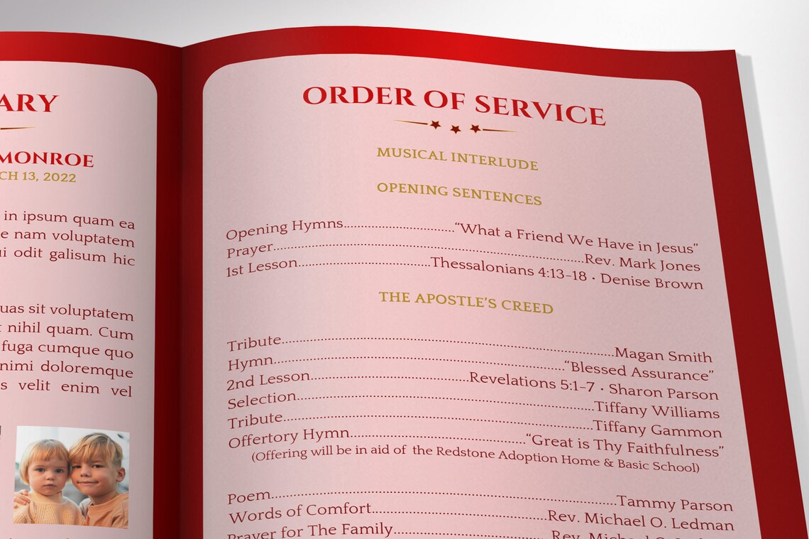 Red Ribbon Funeral Program Template for Canva 4 Pages - Etsy