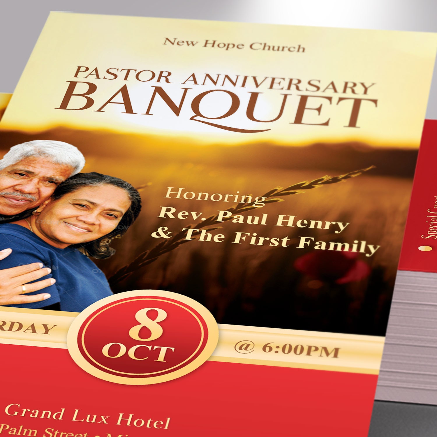 Pastor Anniversary Banquet Ticket Template: Red and Gold (word ...