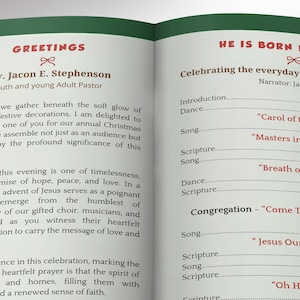 Christmas Musical Program Template: Green & Red 4-page Church Cantata ...