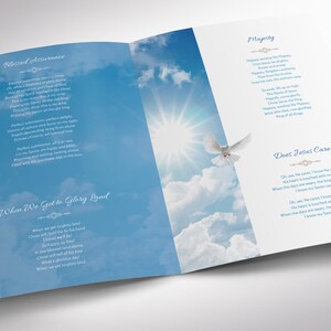 Blue Clouds Funeral Program Template for Canva: 8 Page Bifold Memorial ...
