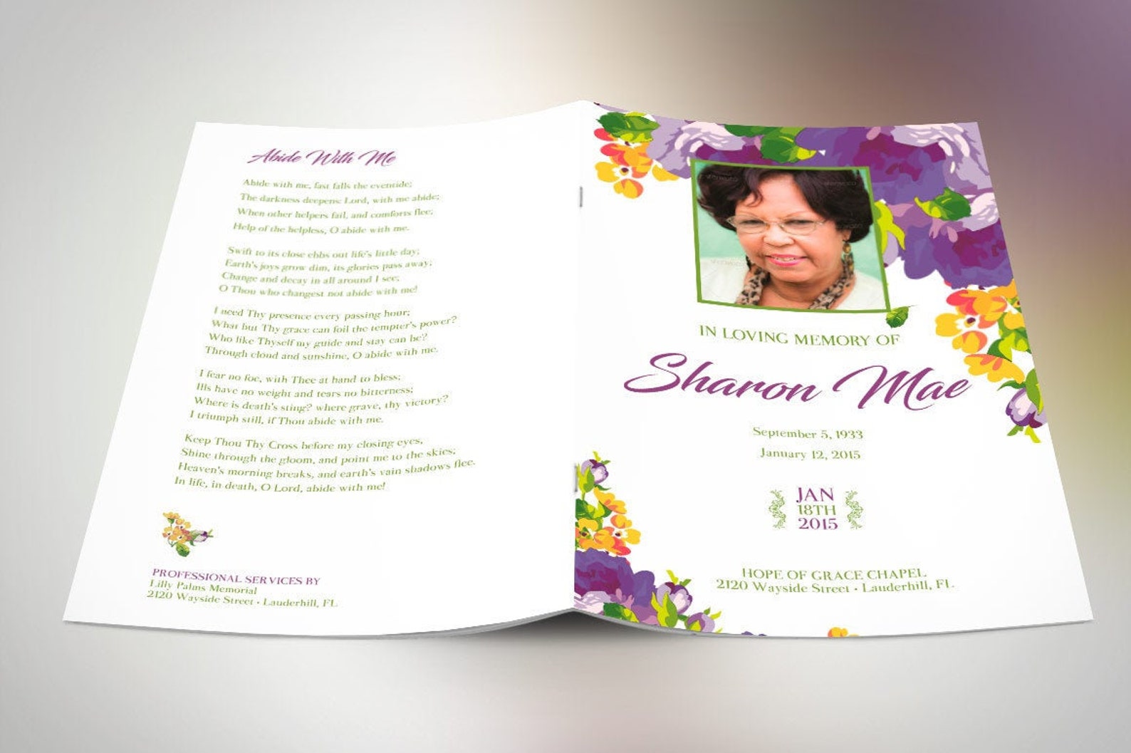 Purple Watercolor Funeral Program Template for Word and - Etsy