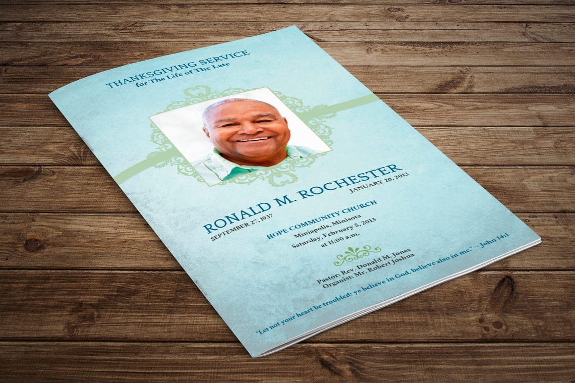Blue Texture Funeral Program Template for Word and Publisher - Etsy