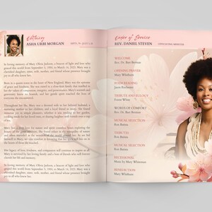 Beige Funeral Program Canva Template, Beige Pink Floral Essence, Legal ...